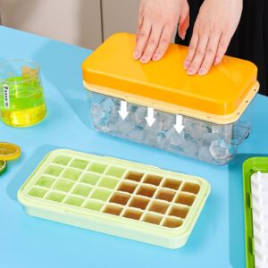 PENGKE Ice Cube Tray with Lid and Bin,64 Nuggets Silicone Ice Tray with Ice Bucket,Ice Cube Storage Container Set with 2 trays for Chilled Drink, Cocktail,Whiskey and Smoothie,Green