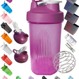 Protein Shaker Bottle w. Classic Loop Top & Stainless Whisk Ball-Perfect for Protein Shakes and Pre Workout-BPA Free-(16 oz,Purple)