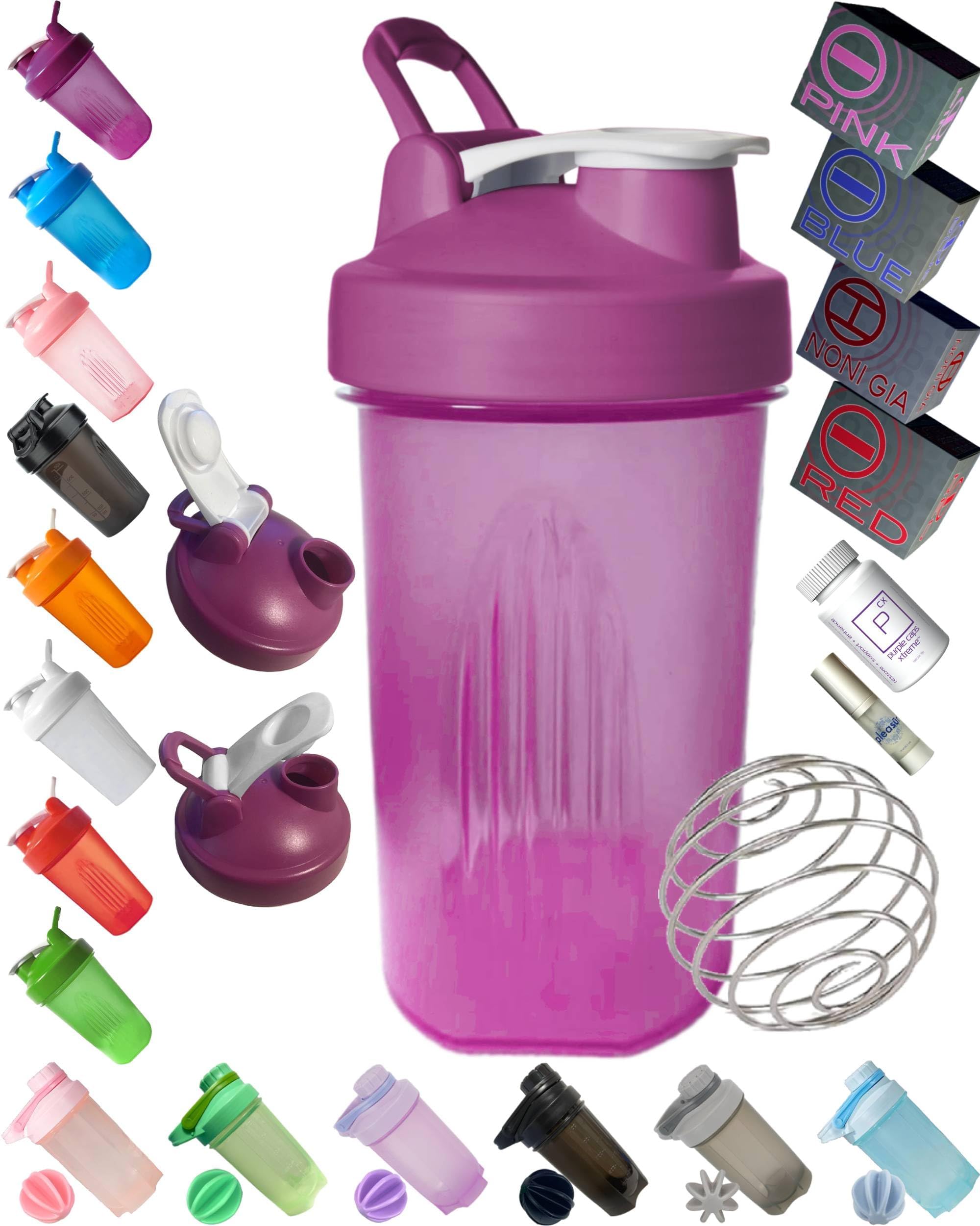 Protein Shaker Bottle w. Classic Loop Top & Stainless Whisk Ball-Perfect for Protein Shakes and Pre Workout-BPA Free-(16 oz,Purple)