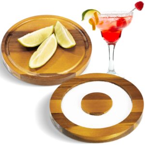 geiserailie wood margarita salt rimmer cocktail rimmer kit 6.5 inch diameter glass rimmer with lid glass bar sugar salt rimmer plate for cocktails, drinks