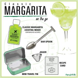 Thoughtfully Cocktails, Cocktail Kit Travel Tin Gift Set, Includes Classic Margarita Cocktail Mixer, Jigger, Bar Spoon and Recipe Card (Contains NO Alcohol)