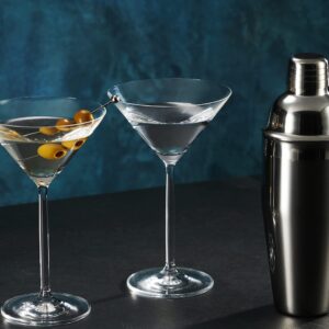 Godinger Cocktail Shaker Set and Martini Glasses Bar Set, Stainless Martini Shaker with Stemmed Cocktail Glasses and Double Jigger, 4 Piece Gift Set