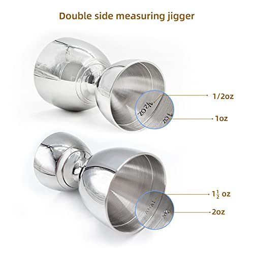 Cocktail Jigger for Bartending, MOSEHOOT Huge Double Jigger 2 oz 1 oz Made from Thick Stainless Steel 304, Premium Bar Alcohol Measuring Tools