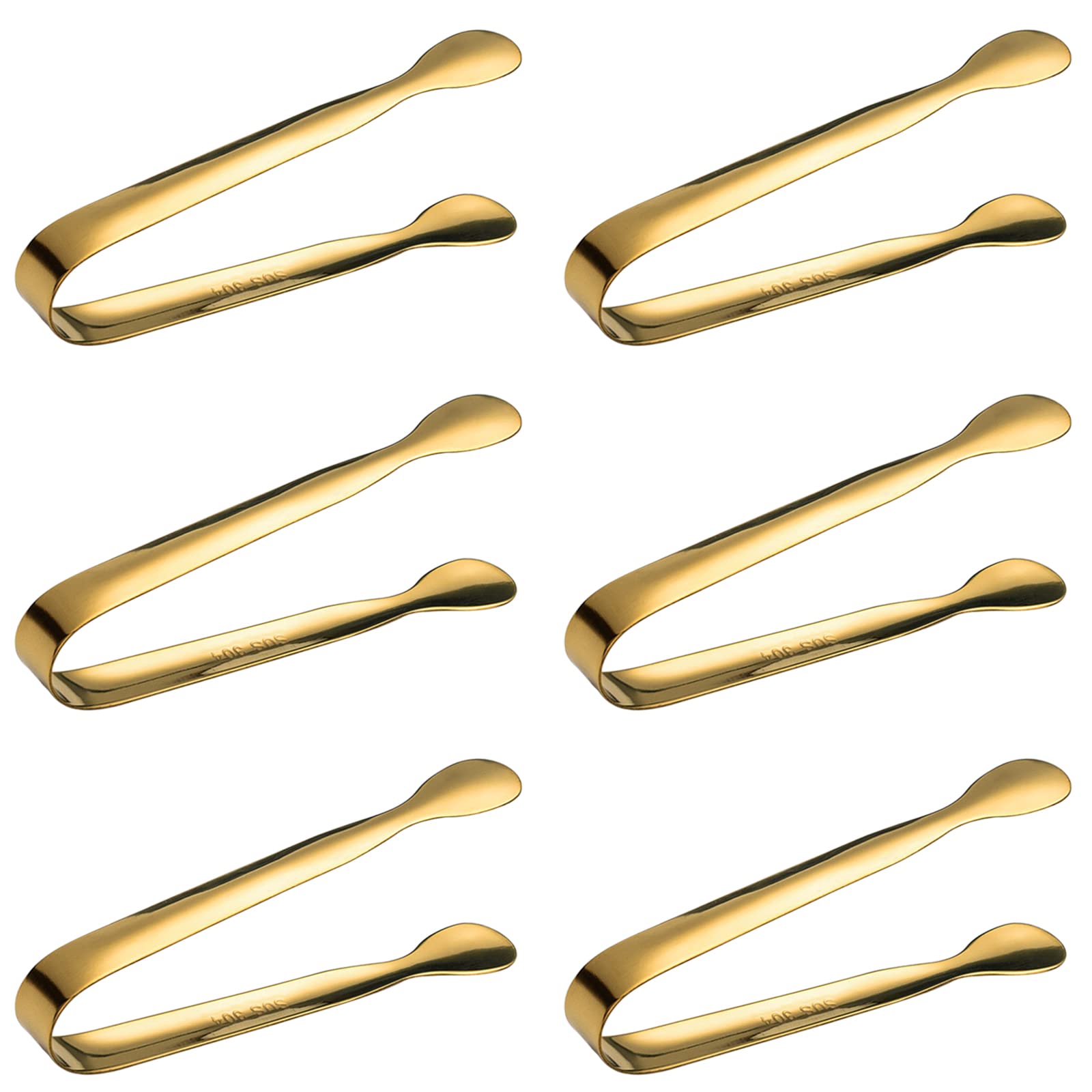 6 Pieces Mini Ice Tongs Sugar Tongs, Gold Stainless Steel Small Serving Tongs for Appetizers, Desserts, Coffee, Tea Party, Bar