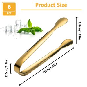 6 Pieces Mini Ice Tongs Sugar Tongs, Gold Stainless Steel Small Serving Tongs for Appetizers, Desserts, Coffee, Tea Party, Bar