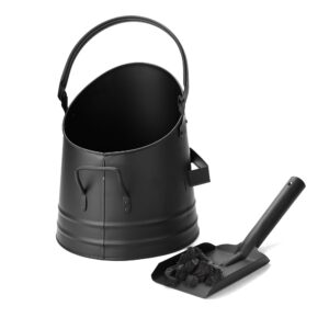 mind reader fireplace ash bucket and shovel, wood stove, fireplace accessories, metal, 10"l x 10"w x 11.25"h, 2 pcs, black