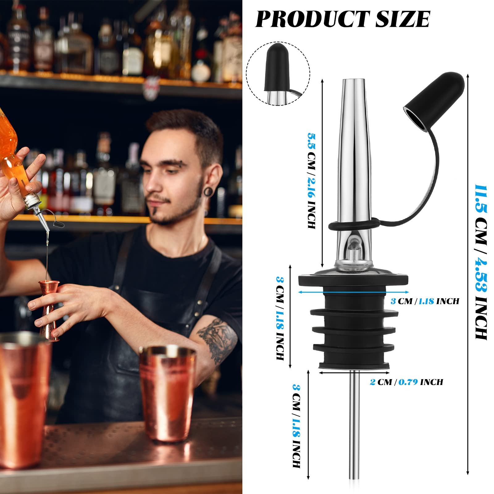 Epakh 120 Pieces Speed Liquor Bottles Pourer, Stainless Steel Liquor Spout Wine Alcohol Pourers with Siamese Rubber Cap Bar Tapered Fits Most Classic Bottle Mouth 3/4 Inch