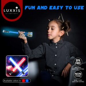 Luxxis Lightsaber Chopsticks Light up Glowing Chop Sticks for Star Wars Gifts Set Theme Party Fun [2 Pair – RED and Blue Set] with Bottle Opener and Gift Ready Postcard