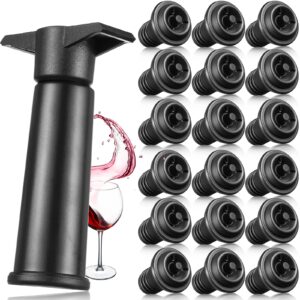 wine saver practical vacuum wine stopper wine preserver with vacuum pump wine keeper wine saver pump for kitchen office home adult party favor supplies, black(18 pieces)