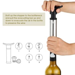 Aksesroyal Wine Pump with Valve Wine Stoppers (Silver 4 Stoppers)