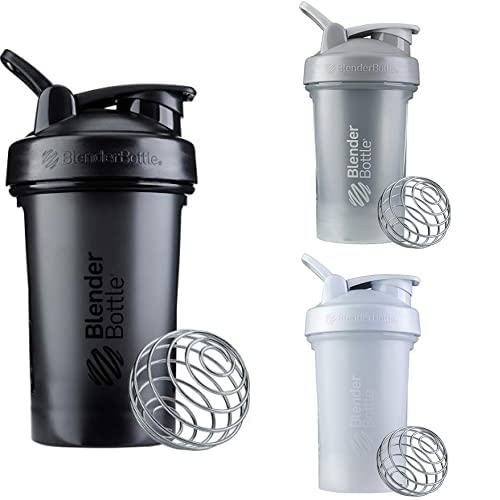 BlenderBottle Classic V2 Shaker Bottle Perfect for Protein Shakes and Pre Workout, 20-Ounce, Black/Pebble Grey/White