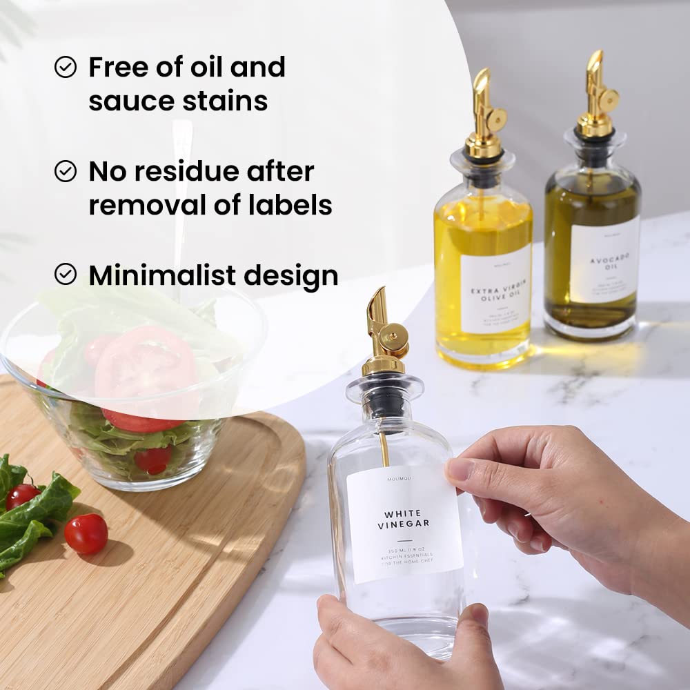 Molimoli Olive Oil Dispenser Bottle for Kitchen, Glass Bottle Dispenser for Kitchen Weighted Stainless Steel Pourers, Liquor Bottle Pourers, Pack of 4 (Pourers), 350 ml Oil Bottles Gold