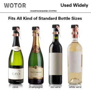 WOTOR Champagne&Wine Bottle Stoppers Stainless Steel with Food Grade Silicone, Leak Proof Keep Fresh Reusable Saver, Cork Suitable for Wine, Champagne, Cava, Prosecco and Sparkling (2 Pack Rosegold）