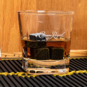 Whiskey Glasses Set of 2 Crown Royal Whiskey Glass and Stone Set 2 Scotch Glasses and 4 Unique Chilling Granite Rocks | Whiskey Stone Gift Set for Men Compatible