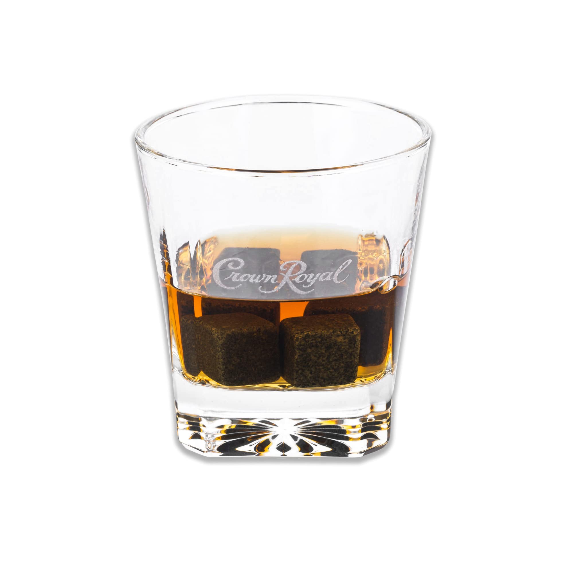 Whiskey Glasses Set of 2 Crown Royal Whiskey Glass and Stone Set 2 Scotch Glasses and 4 Unique Chilling Granite Rocks | Whiskey Stone Gift Set for Men Compatible