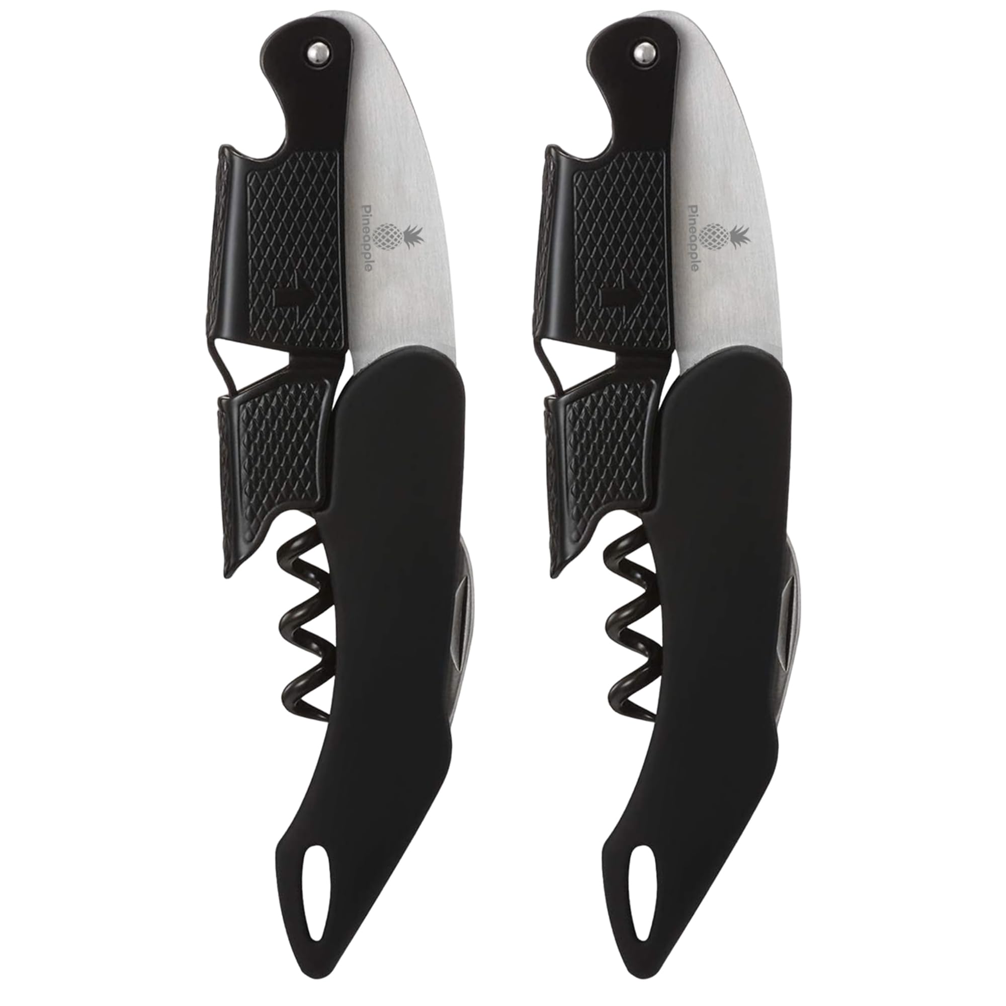 PINEAPPLE [2 Pack] Professional Corkscrew Wine Bottle Opener with Foil Cutter Wine Key for Waiters, Servers, Bartenders, Sommeliers, Wine Lovers (Black)