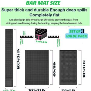 WANGCHAO Bar Mat Set Rubber Bar Service Spill Mat 3-Pack Dish Drying mat Bar mat for Cocktail Bartender and Counter Top (Black 18" x 12"x0.4"+23" x 3"x0.4"+12" x 6"x0.4")