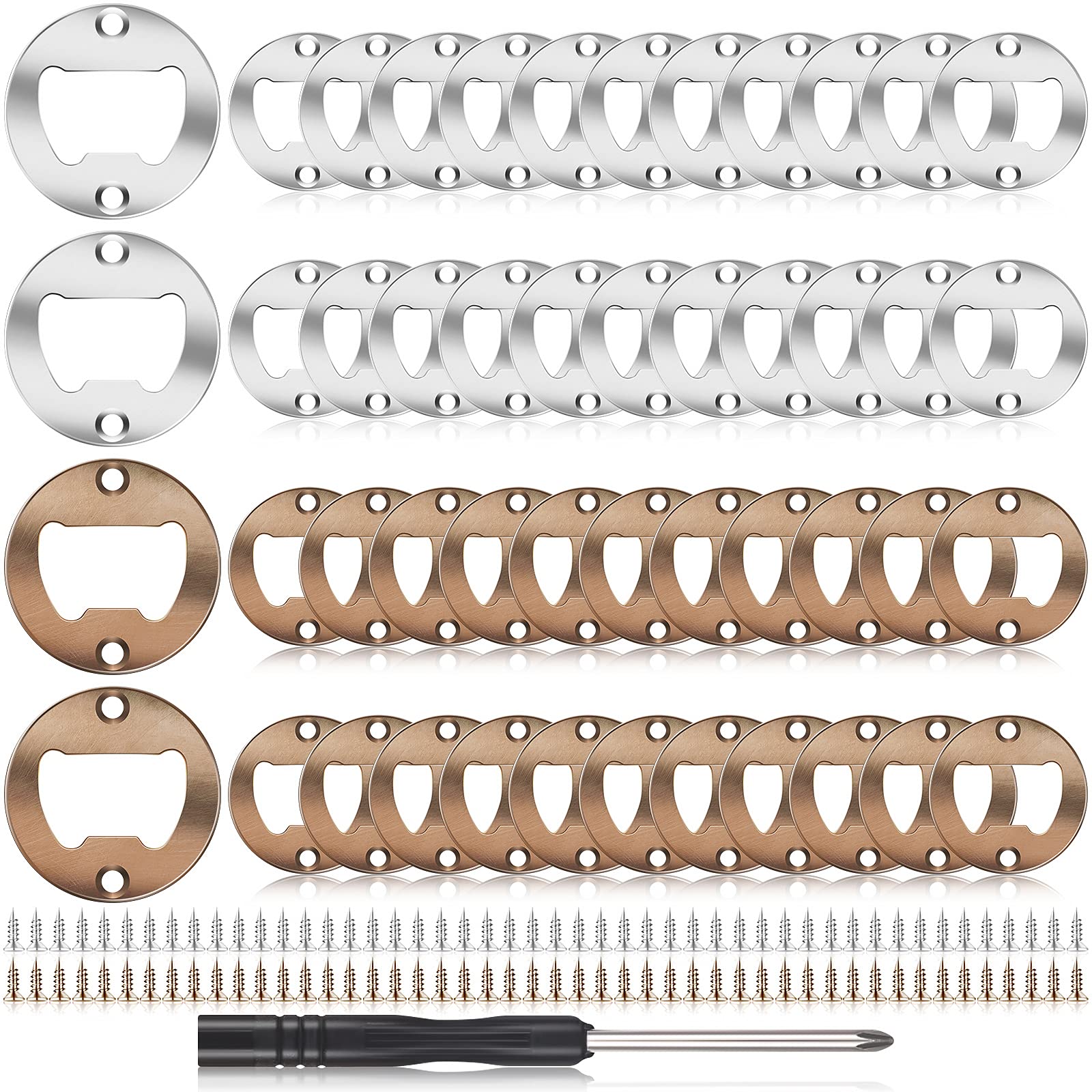 40 Sets Bottle Opener Inserts Kits Round DIY Bottle Opener Hardware Kit DIY Beer Opener Round DIY Bottle Opener Wrench Spanner with Screws Screwdriver for Bottle Opener (Bronze, Silver)