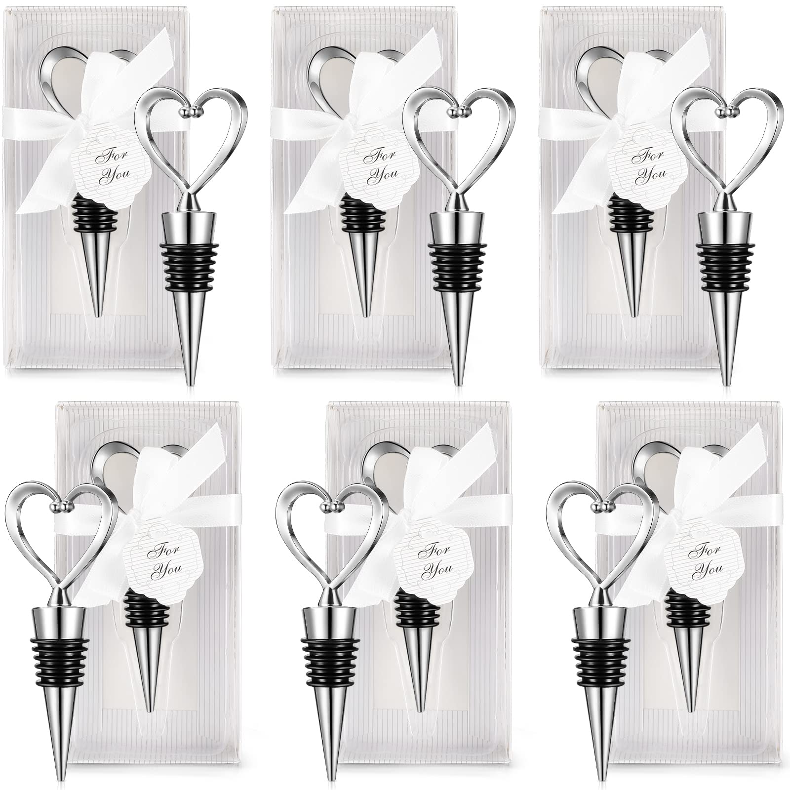 30 Pieces Heart Wine Stoppers Wedding Bridal Favor for Guests Silver Heart Wine Bottle Stoppers Heart Champagne Stoppers Wine Savers Metal Wine Cork Holder Plugs with Boxes for Wedding Party Gifts