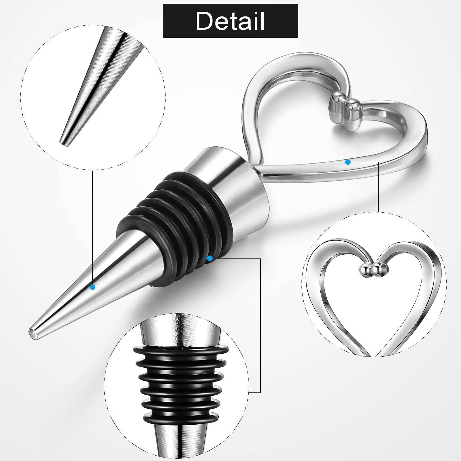 30 Pieces Heart Wine Stoppers Wedding Bridal Favor for Guests Silver Heart Wine Bottle Stoppers Heart Champagne Stoppers Wine Savers Metal Wine Cork Holder Plugs with Boxes for Wedding Party Gifts