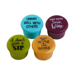 CapaBunga Silicone Wine Stoppers for Wine Bottles - 4 Pack Funny Wine Stoppers - Airtight Wine Bottle Stoppers Wine Saver Wine Bottle Caps - Wine Accessories for Wine Lovers - Sip, Whine, Save, Drinks