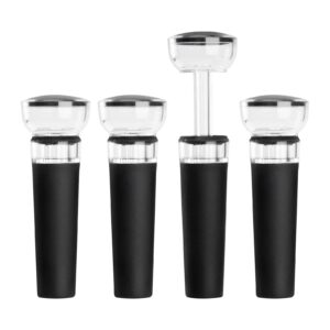 mafiti set of 4 wine stoppers, wine bottle stopper with built-in vacuum wine saver pump food-safe silicone caps, keep wine fresh up to a week