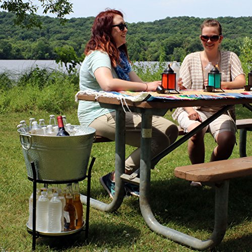 Sunnydaze Ice Bucket Drink Cooler with Stand and Tray - Pebbled Galvanized Steel - Holds Beer, Wine, Champagne and More