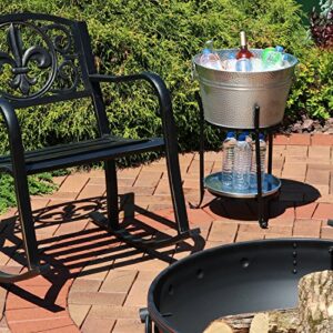 Sunnydaze Ice Bucket Drink Cooler with Stand and Tray - Pebbled Galvanized Steel - Holds Beer, Wine, Champagne and More