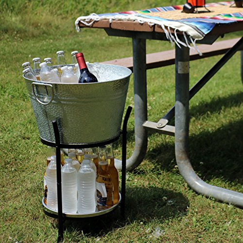 Sunnydaze Ice Bucket Drink Cooler with Stand and Tray - Pebbled Galvanized Steel - Holds Beer, Wine, Champagne and More