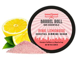 barrel roll bar essentials cocktail rimmers - bartender accessories, finishing sugar garnish for drinks, glass rimming sugars - natural ingredients - pink lemonade sugar rimmer - 8 oz, 452 servings