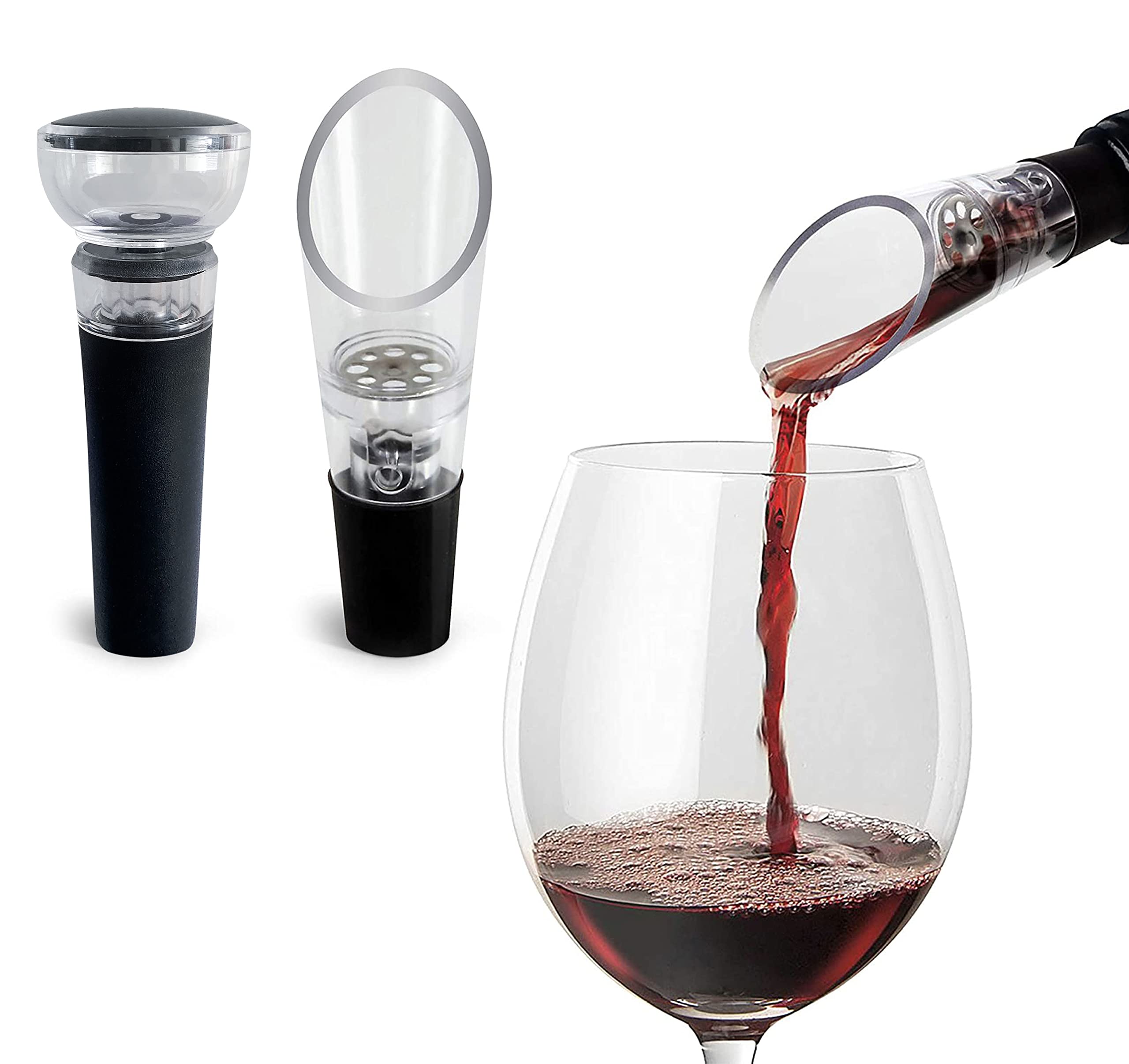 TenTen Labs Wine Aerator Pourer and Wine Pump Modern (2-pack) - Wine Stopper and Wine Saver - Modern Aerating Spout and Vacuum Stopper - Gift Box Included