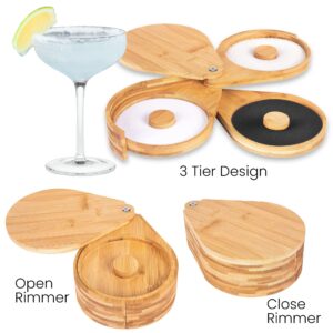 PJ DECOR Margarita Salt Rimmer Set - Salt Rimmer for Cocktails - Cocktail Rimmer - Margarita Rimmer - Margarita Cocktail Set, 3 Bamboo Bar Salt and Sugar Rimmer 5.5 Inches, Margarita Glass Rimmer