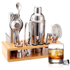 mixology bartender kit: 20-piece bar tool set with bamboo stand, martini cocktail shaker set, home bartending kit for cool drink mixing experience, housewarming gift