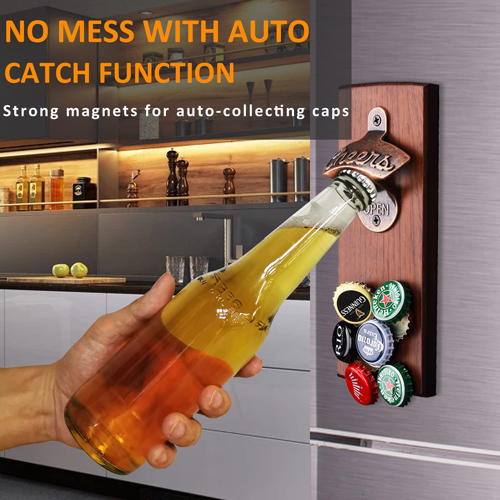 Gifts for Men Dad, Strong Magnetic Beer Bottle Opener Wall Mounted with Auto Catch, Unique Beer Gifts for Him Boyfriend Grandpa Husband Uncle, Cool Gadgets for Birthday Housewarming Presents