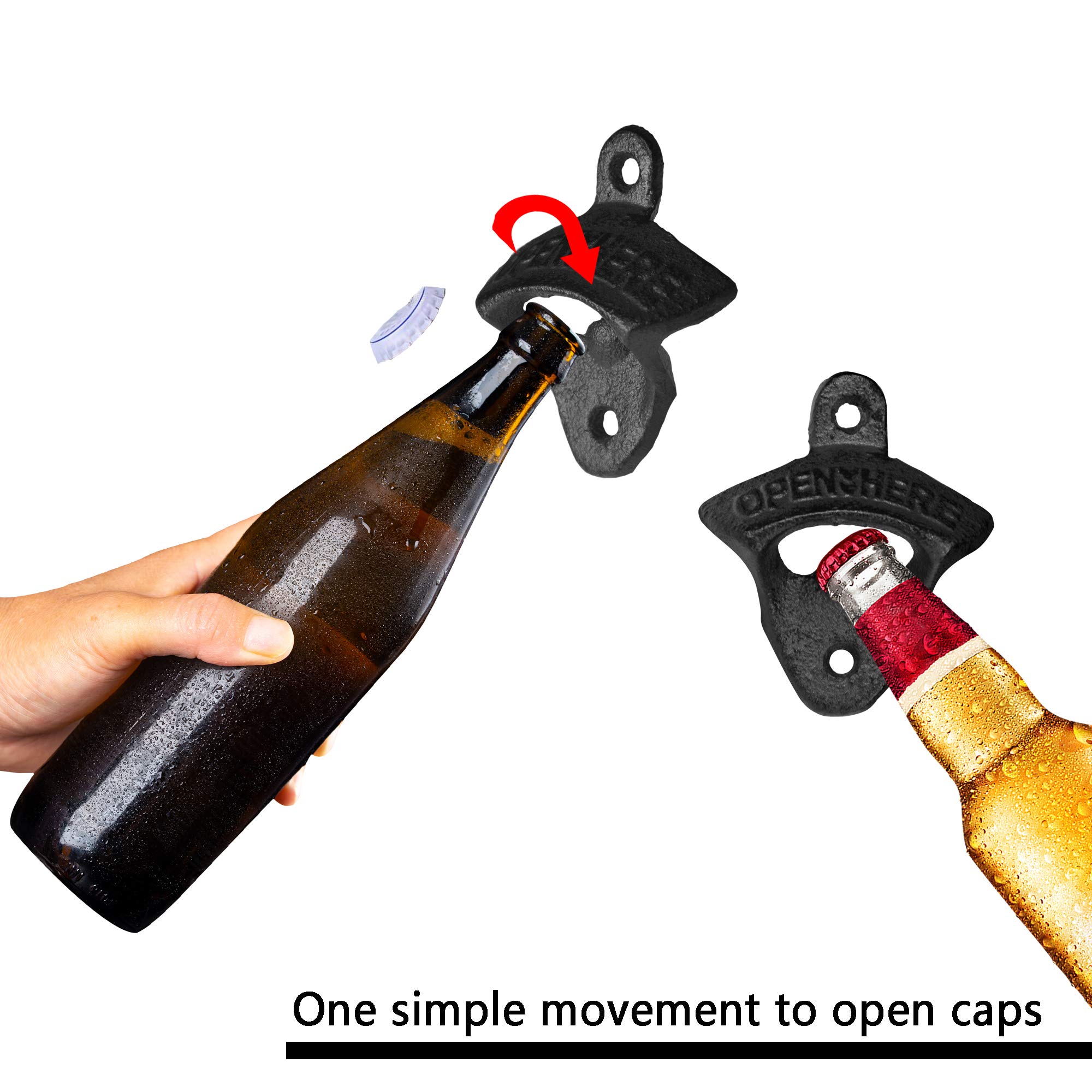 Cast Iron Wall Mounted Bottle Opener- 2PCS Vintage Beer Bottle Opener with Self-Tapping Screws for Rustic Farmhouse Bars KTV Hotels Home WD05