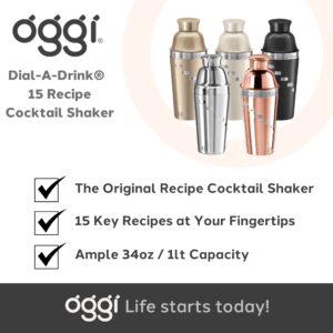 OGGI Dial A Drink Cocktail Shaker - Stainless Steel, 15 Recipes, Built in Strainer, 34 oz - The Original and Only Dial A Drink - Ideal Home Bar Drink Mixer, Bartender Kit, Essential Bar Accessories