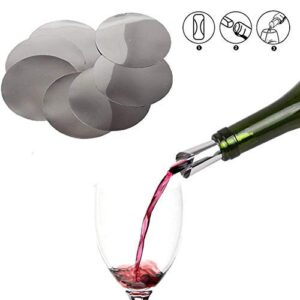 50 Packs Wine Pour Disc Drop Stop Pour Spout Cards - Thin and Reusable Pour Wine Whisky Foil Silver Drop Pouring Disks