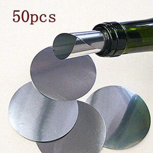 50 Packs Wine Pour Disc Drop Stop Pour Spout Cards - Thin and Reusable Pour Wine Whisky Foil Silver Drop Pouring Disks