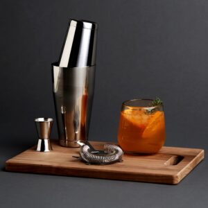 Professional Boston Cocktail Shaker Set | 4-Piece Bar Set | Stainless Steel 304 | 28oz/18oz Weighted Shaker Tins | Hawthorne Strainer | Double Sided Jigger | Recipe Booklet | Bartender Kit (Silver)