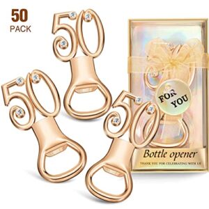 50 Pcs Golden Bottle Opener Birthday Party Favors, Rhinestones Wedding Anniversary for Guests Beer Opener Favor Gift Party Decor