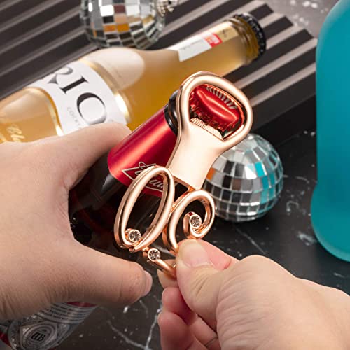 50 Pcs Golden Bottle Opener Birthday Party Favors, Rhinestones Wedding Anniversary for Guests Beer Opener Favor Gift Party Decor