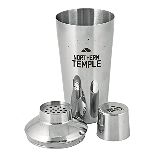 True Retro Cocktail Shaker, Stainless Steel with Strainer and Jigger for Bartending, Bar Accessories, Bartender Set, Perfect for Margarita and Liquor Drinks, 34 oz, Silver