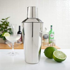 True Retro Cocktail Shaker, Stainless Steel with Strainer and Jigger for Bartending, Bar Accessories, Bartender Set, Perfect for Margarita and Liquor Drinks, 34 oz, Silver