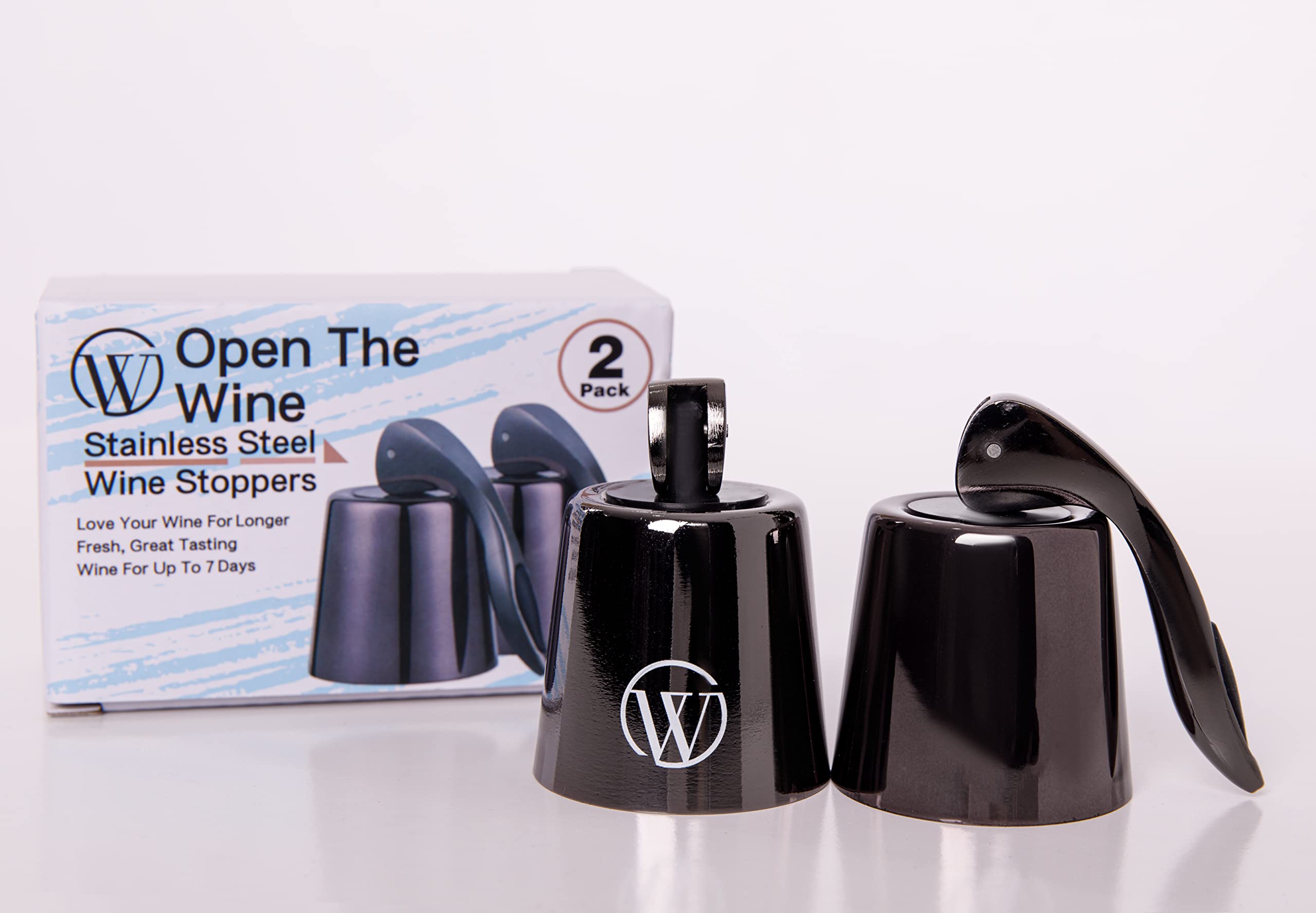 2-PACK Wine Bottle Stopper, Plug with Silicone, Wine Saver, Keeps Wine Fresh, Best Wine Gift For Wine Lovers (Black)