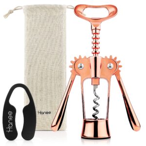 wing corkscrew set by hanee (rose gold) - wine bottle opener - wine opener & beer bottle opener with foil cutter and pouch, wine accessories for kitchen chateau restaurant bars and waiters