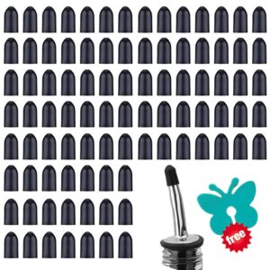 100 pcs pourers dust covers，liquor spout covers, dispenser spout dust rubber caps for olive oil liquor bottles, black (black)