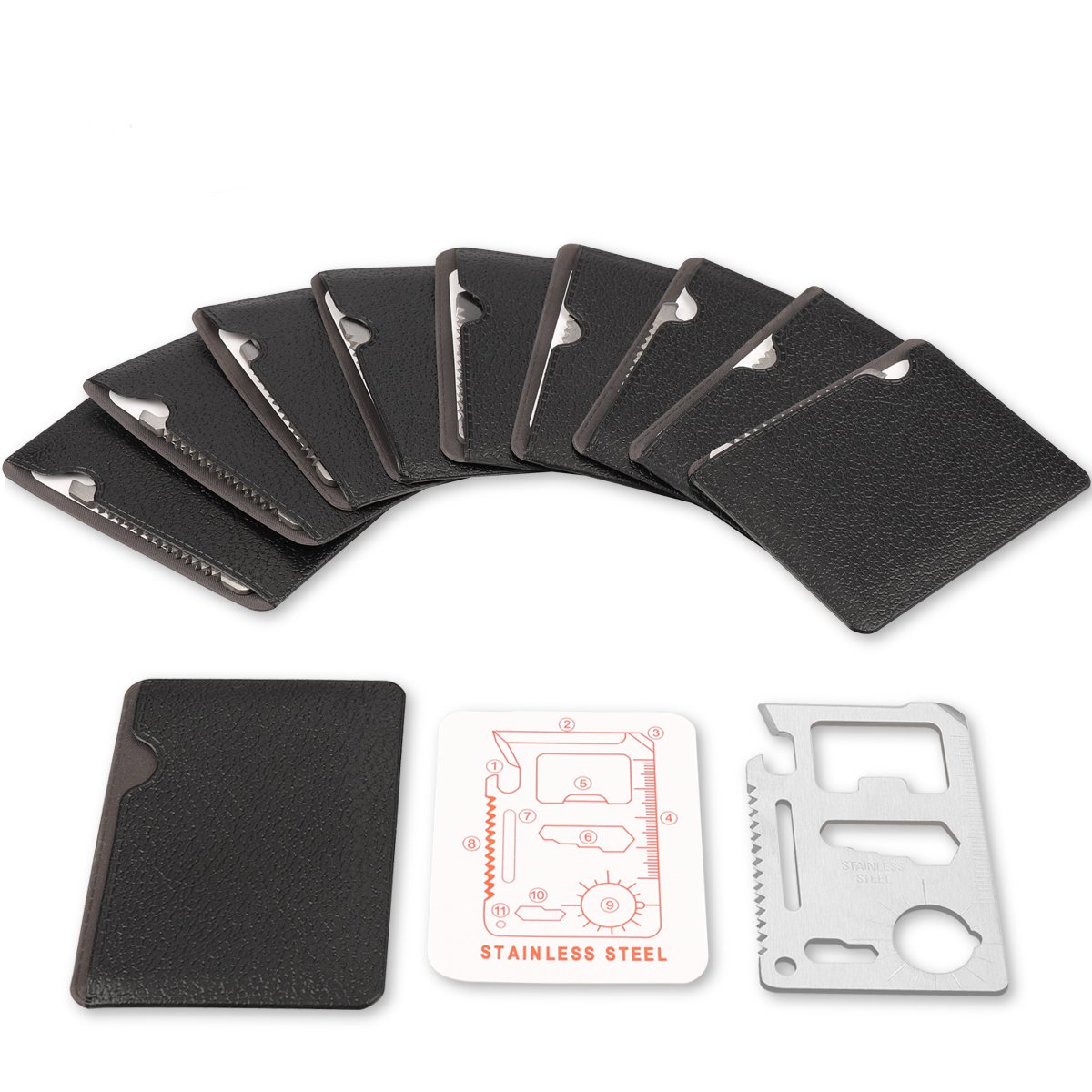 Stainless Steel 11 in 1 Beer Opener Survival Card Tool Fits Perfect in Your Wallet (10 pack)