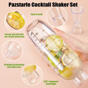 8 Pcs Plastic Cocktail Shaker Set 6 Pcs 24 oz Drink Shaker 2 Pcs Double Measuring Jigger Clear Plastic Shaker Bottle Tea Drink Mixer Cocktail Measuring Cup for Kitchen Bar Party Tools