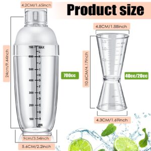 8 Pcs Plastic Cocktail Shaker Set 6 Pcs 24 oz Drink Shaker 2 Pcs Double Measuring Jigger Clear Plastic Shaker Bottle Tea Drink Mixer Cocktail Measuring Cup for Kitchen Bar Party Tools