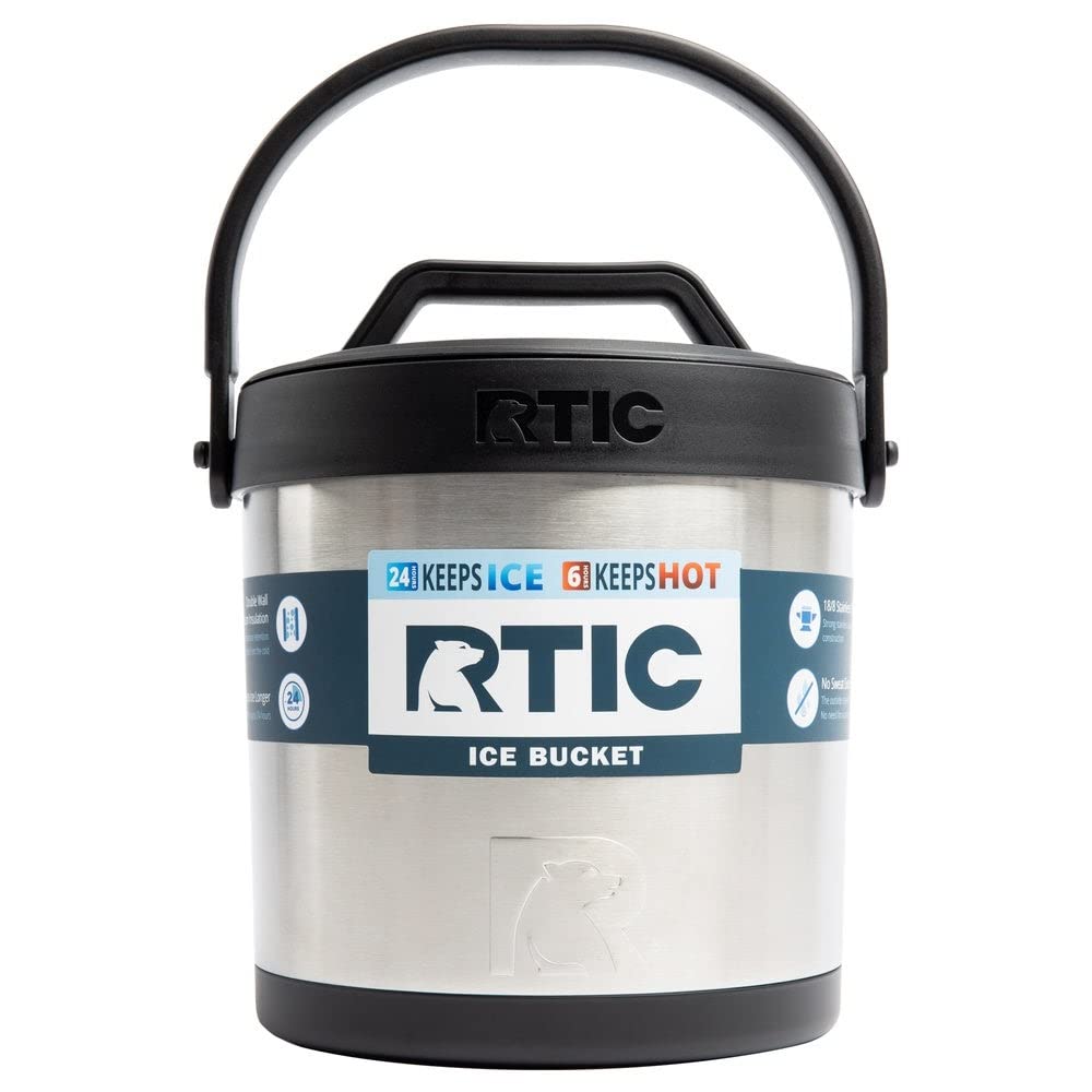 RTIC Insulated Ice Bucket with Lid, Stainless Steel, Holds 3L of Ice Cold up to 24 Hours, Sweat-Free